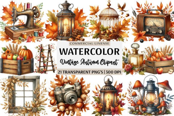 Vintage Autumn Clipart Bundle Graphic by Creative Mint · Creative Fabrica