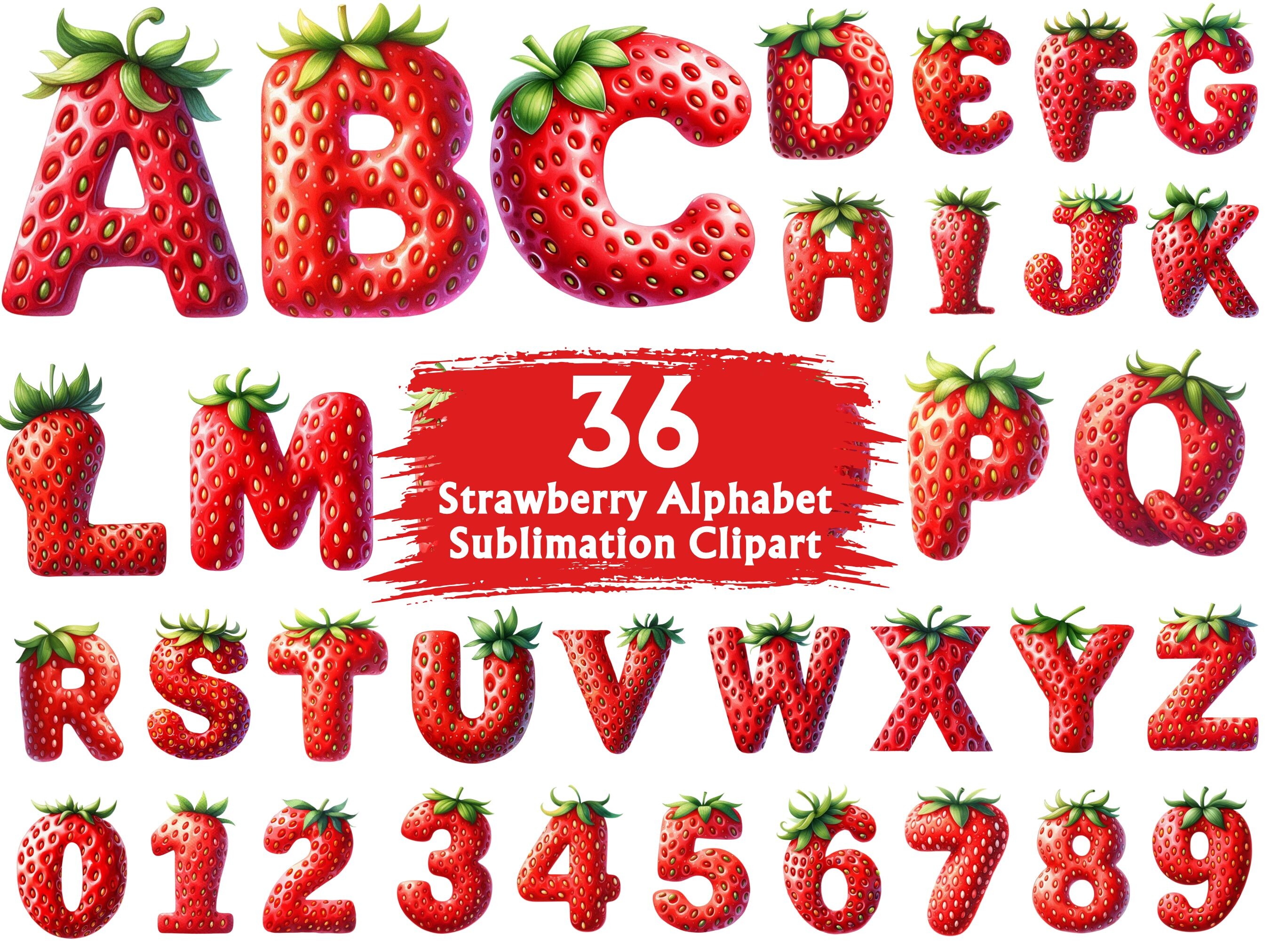 Strawberry Alphabet Sublimation Clipart Graphic by Vampire Art ...