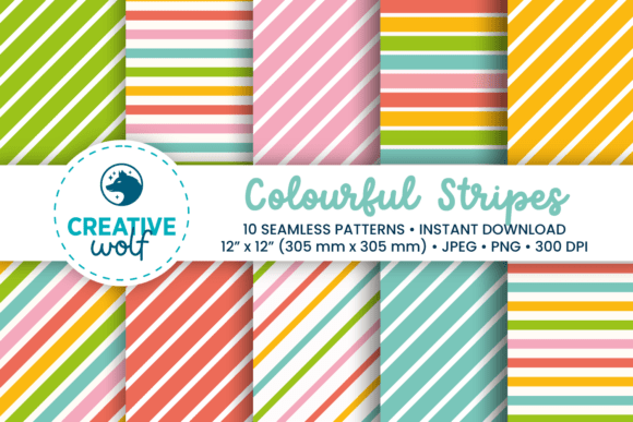 Bold Colorful Stripes Seamless Patterns Graphic by Creative Wolf Design ...