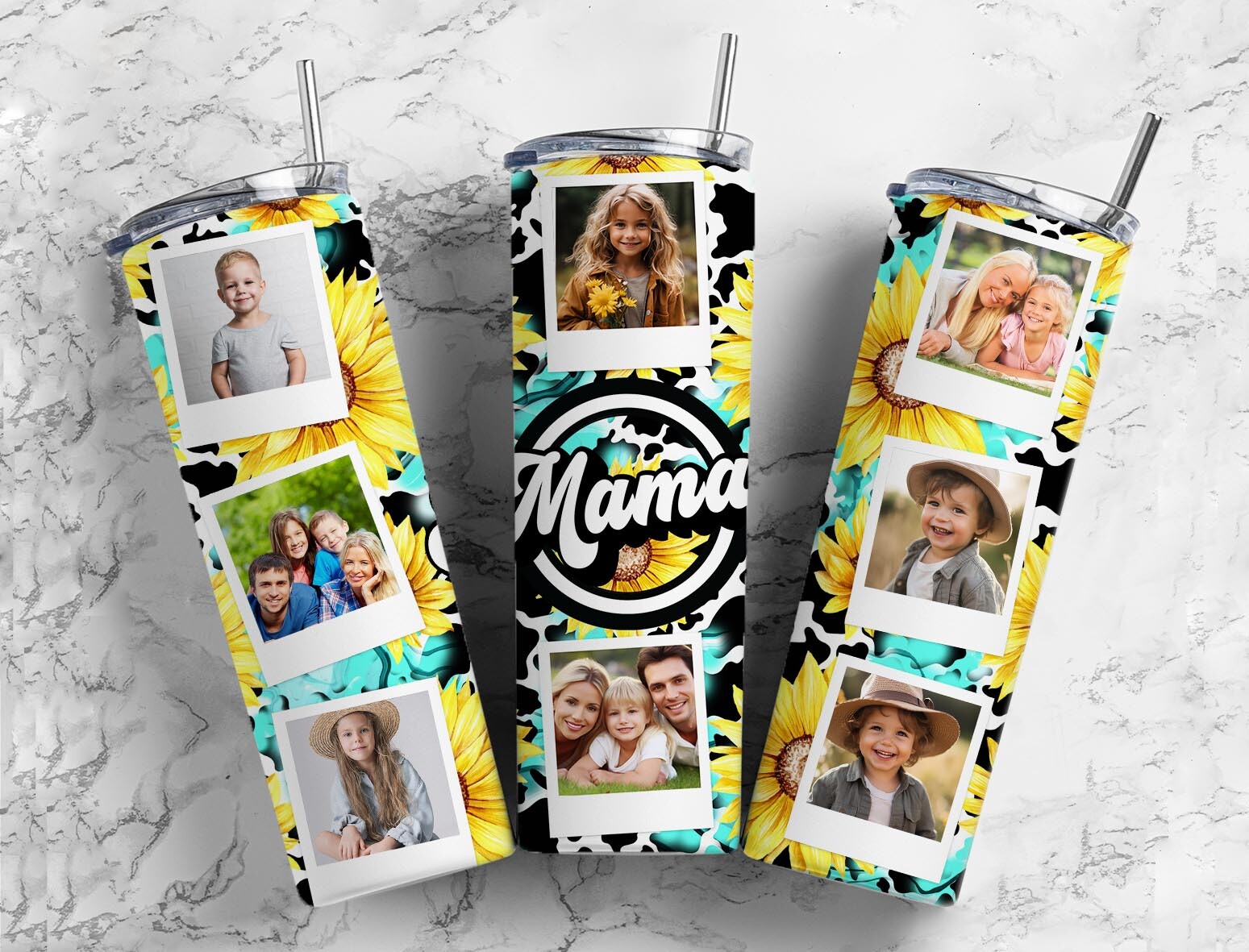Mama TEAL Sunflower COW Polaroid Photo P Graphic by FreeSublimations ...