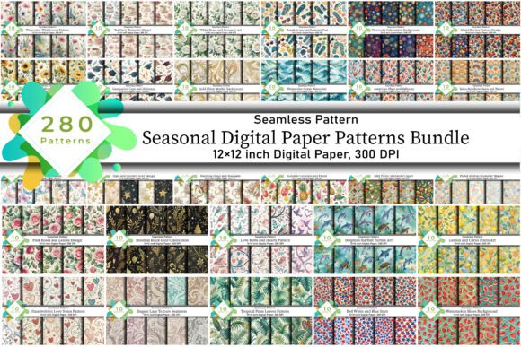 Seasonal Digital Paper Patterns Bundle Graphic by MH Creation House ...