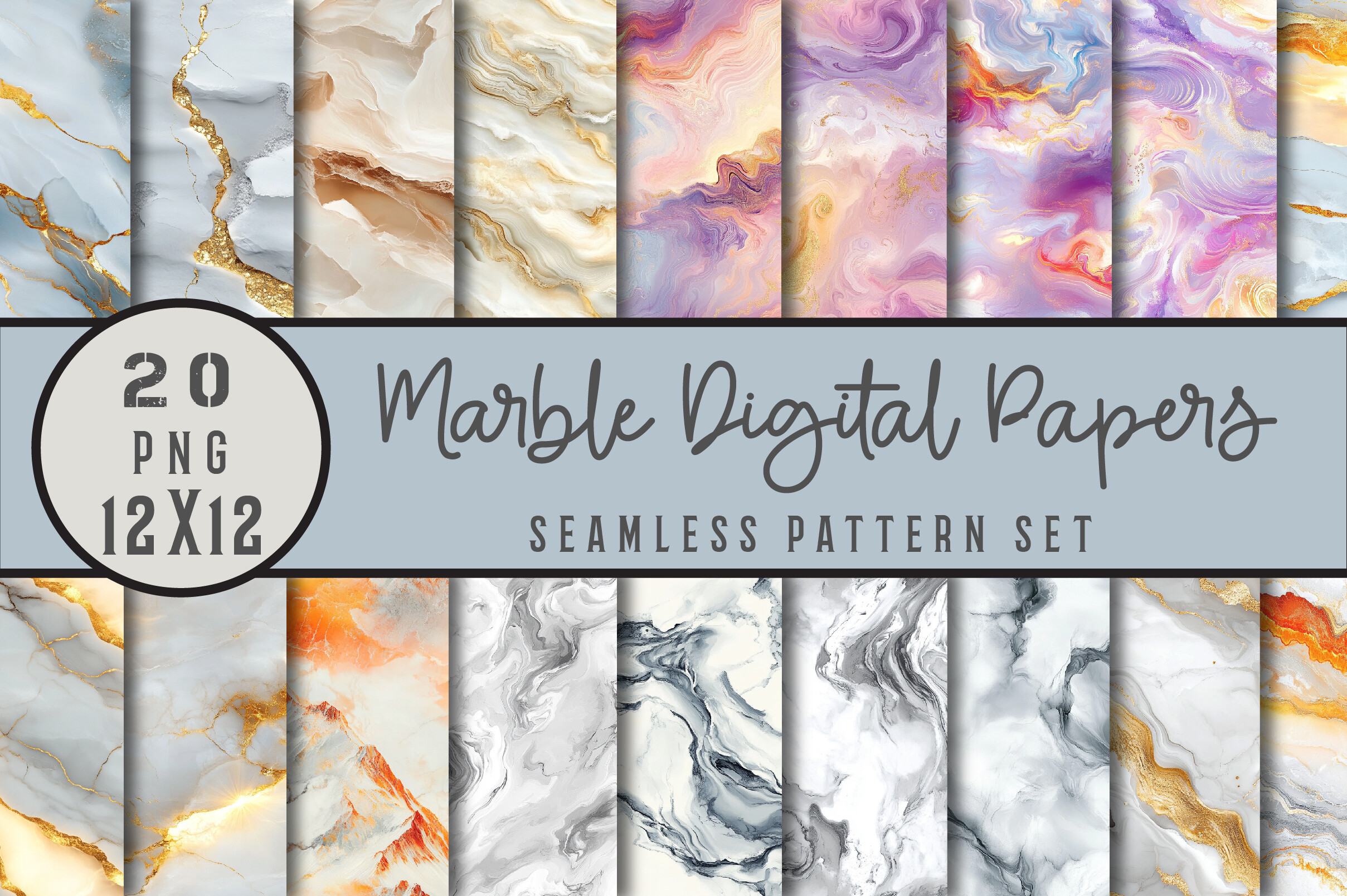 Marble Digital Papers Seamless Patterns Graphic by WatercolorArtist ...
