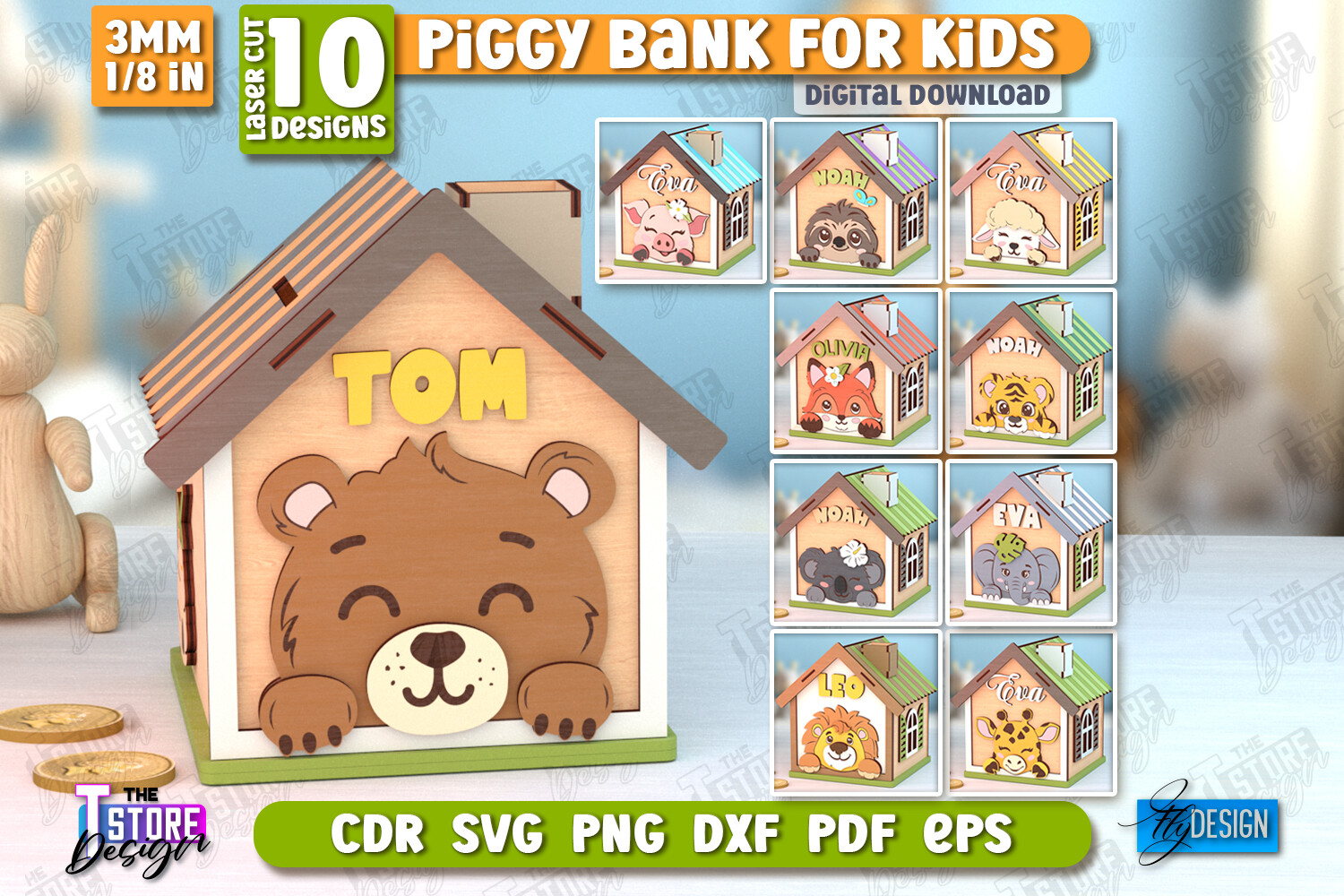 Personalized Piggy Bank Laser Cut Bundle · Creative Fabrica