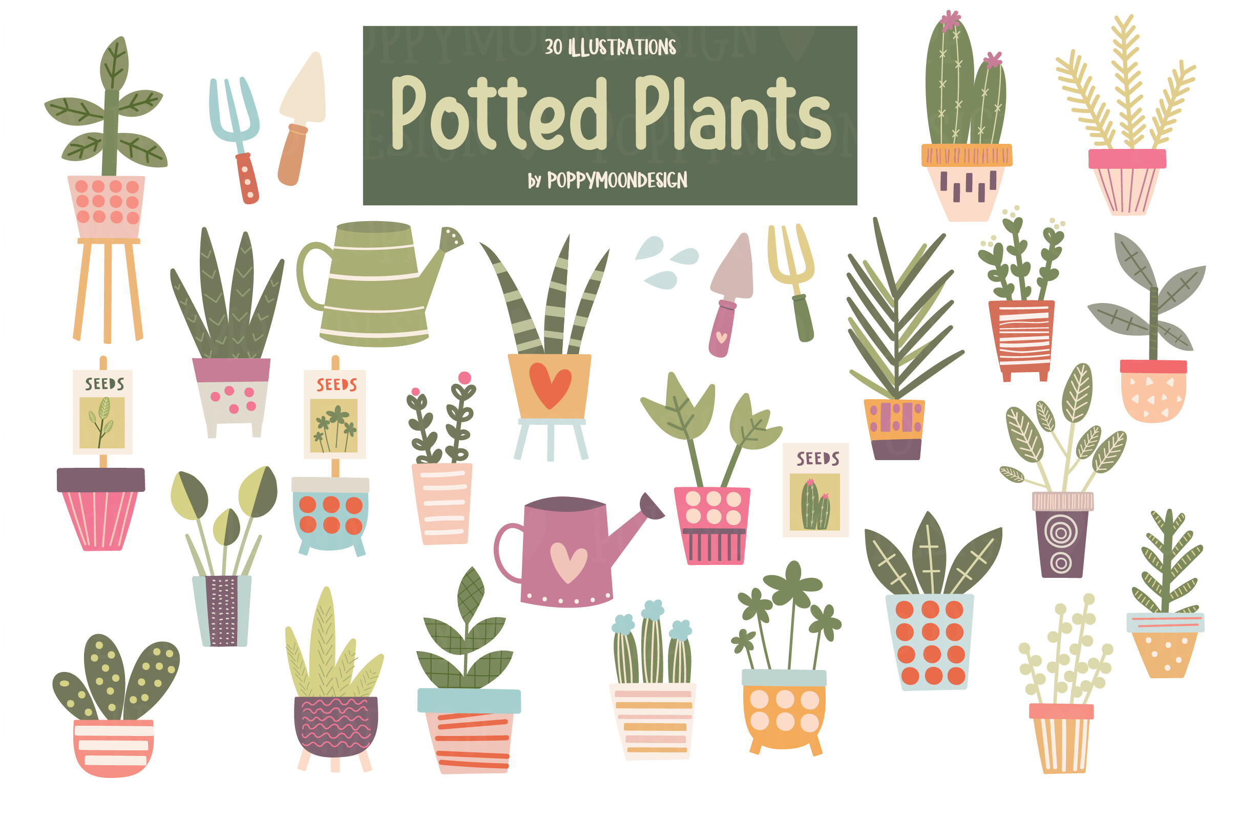 Potted Plants Clipart Set Graphic by poppymoondesign · Creative Fabrica