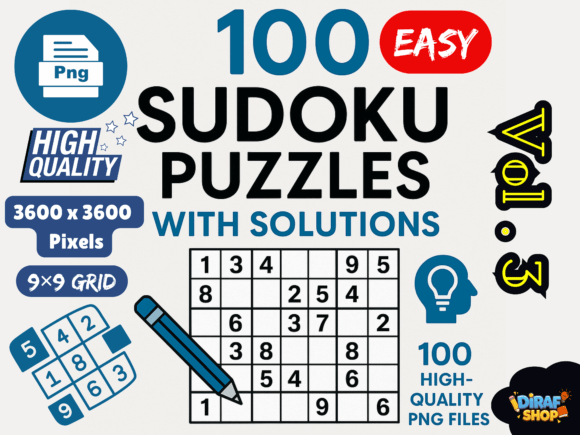 Easy Sudoku Vol.9–100 PNG with Answers Graphic by Diraf Shop · Creative ...