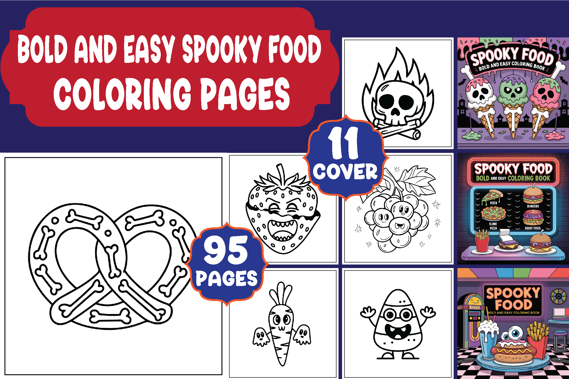 Bold & Easy Spooky Food Coloring Pages Graphic by Design Express ...