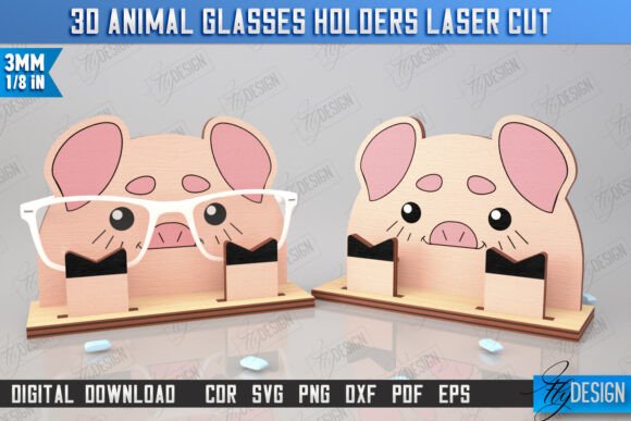 3D Glasses Holder Laser Cut | Pig Face · Creative Fabrica