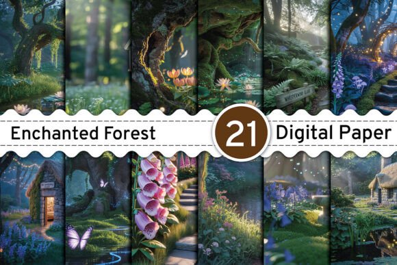 Enchanted Forest Digital Papers Pack Graphic by design studio3 ...