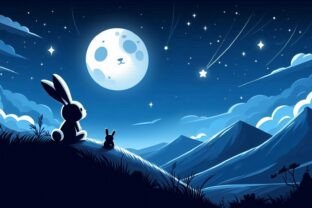 🐾 Bunny Stargazing on a Hill, Deep Blue Gráfico por Creativeguru ...