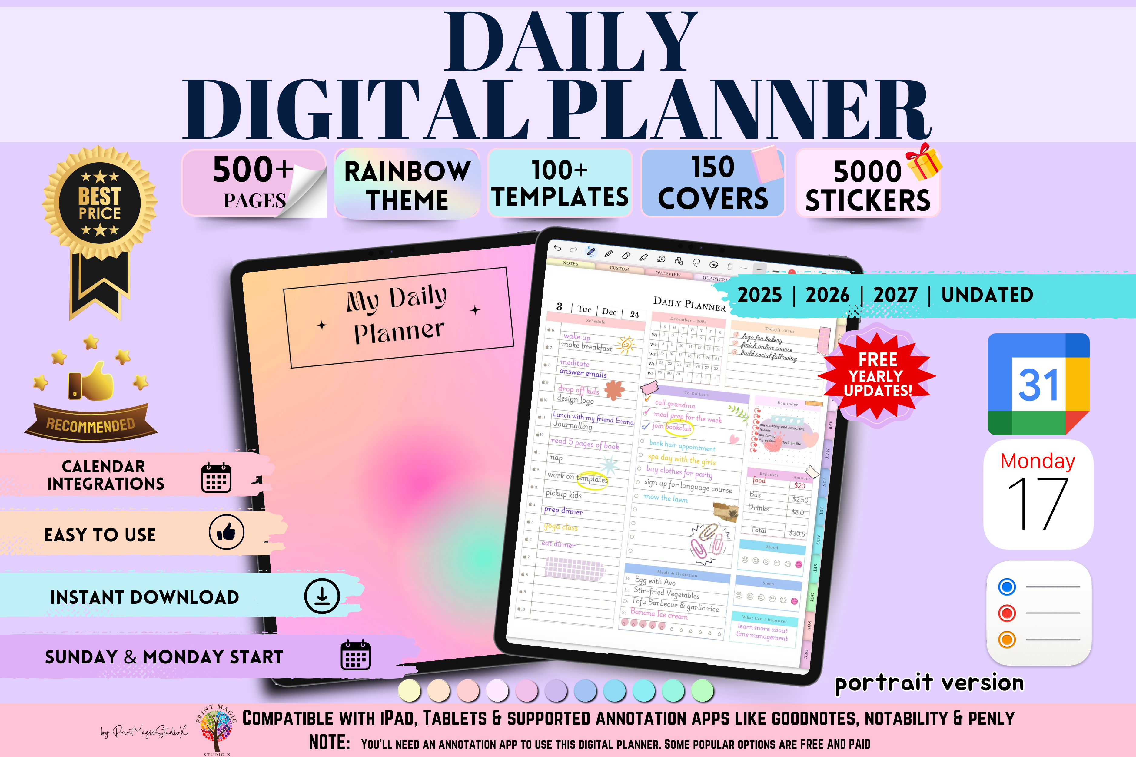 Daily Digital Planner (Portrait) Graphic by Print Magic StudioX ...