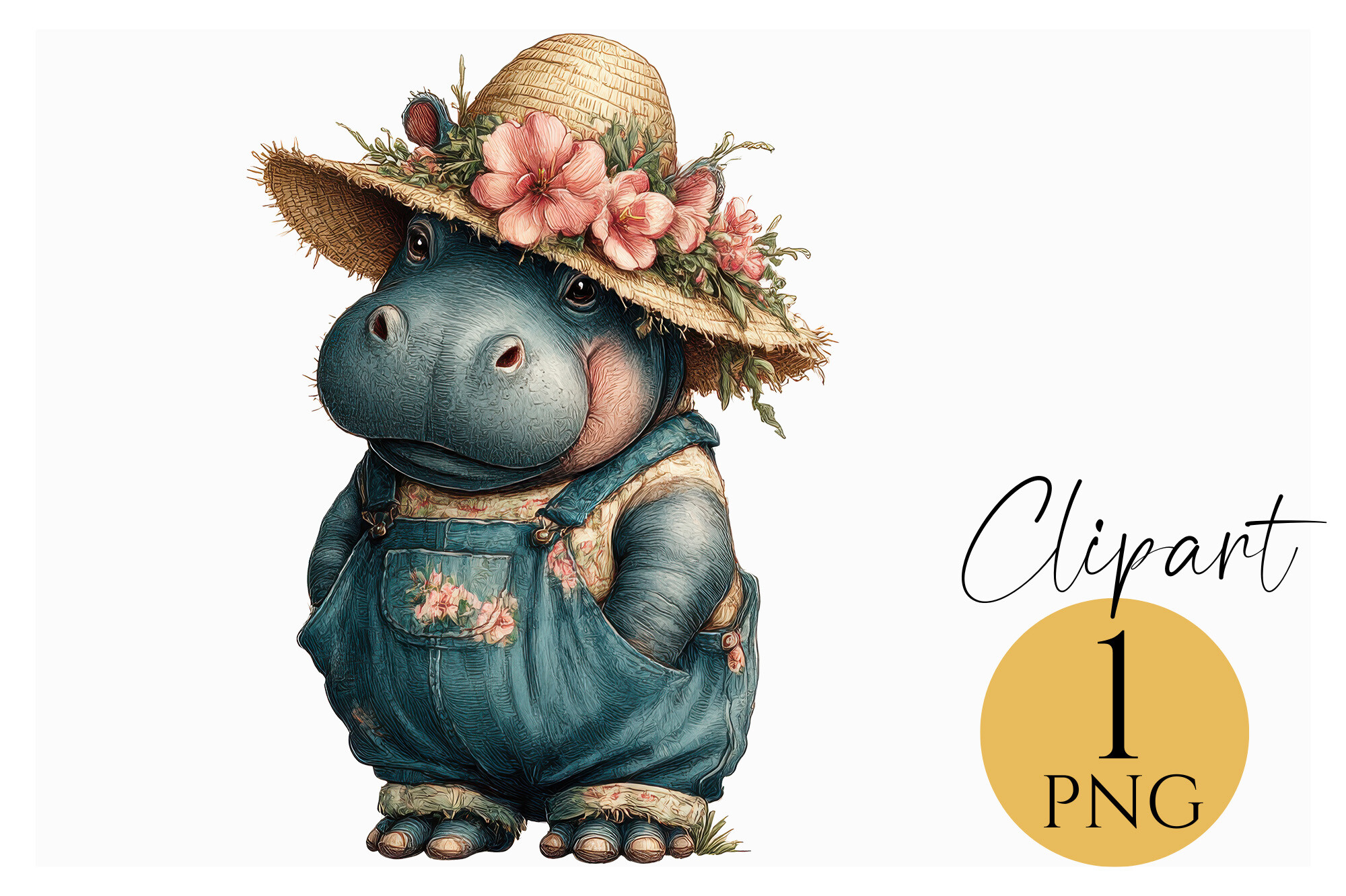 Boho Hippo Clipart – Cute PNG Animal Art Graphic by Watercolour Lilley ...