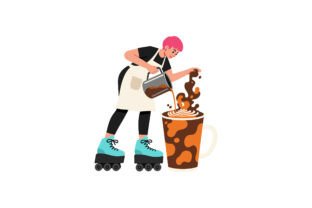 Roller-skating Barista Pouring Latte Art Graphic by DesignVectx ...
