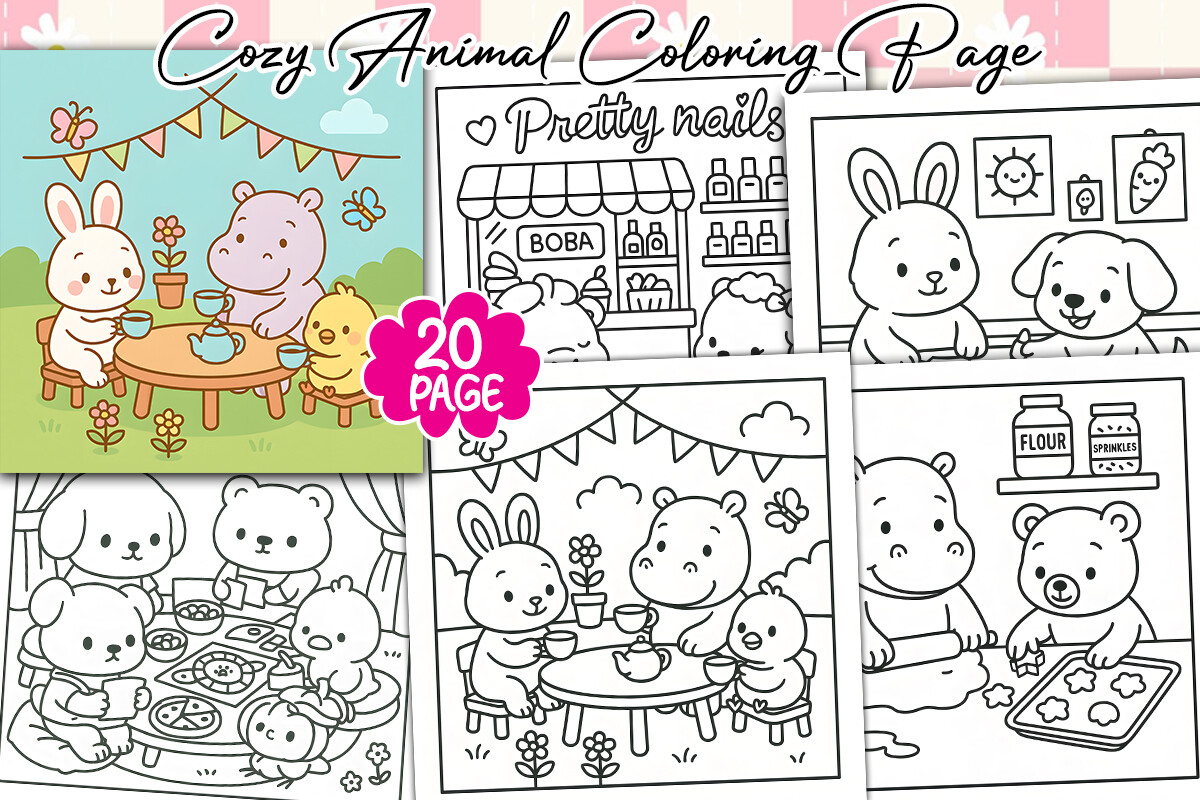 Cozy Animal Coloring Page Bundle Graphic by Designova · Creative Fabrica