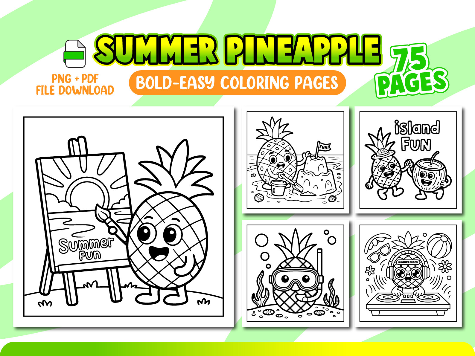 Summer Pineapple Coloring Pages for Kids Graphic by Cozy Pik · Creative ...