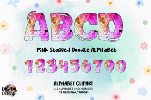 Pink Stained Doodle Alphabet Graphic by Digital Delights · Creative Fabrica