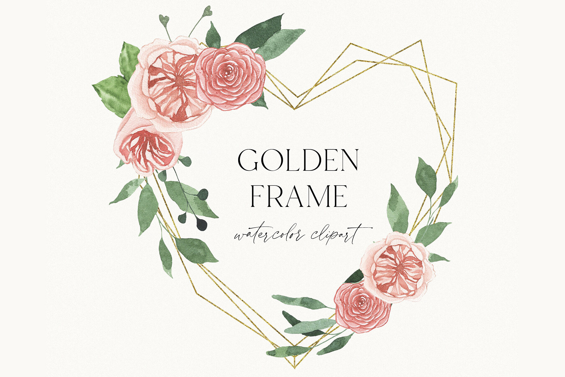 Watercolor Golden Heart Floral Frame Graphic by Madiwaso · Creative Fabrica