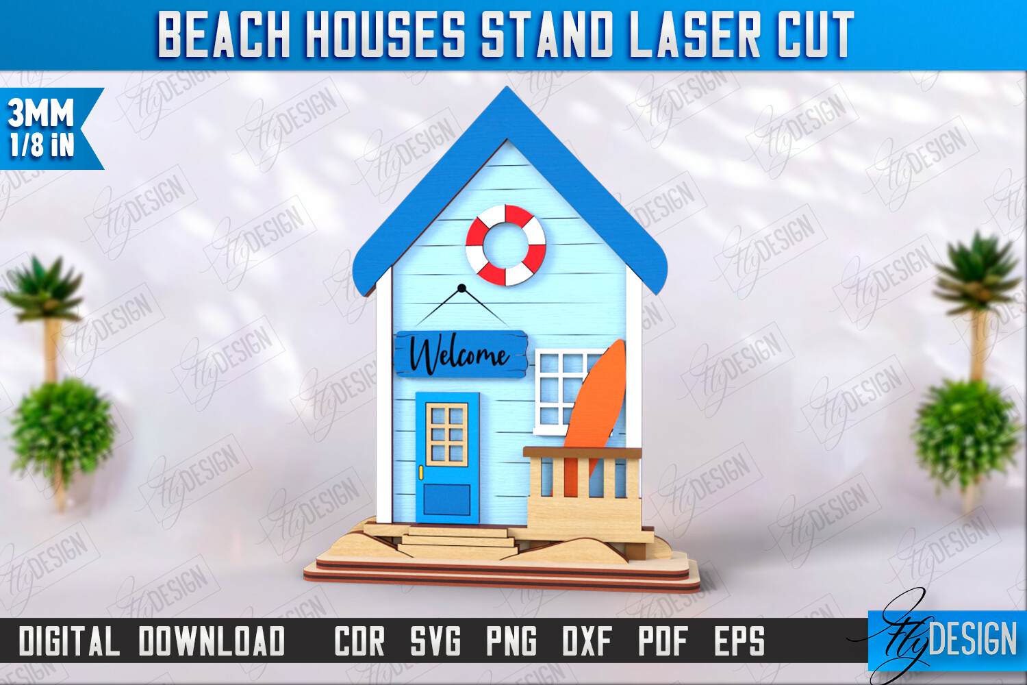 Beach Houses Stand Laser Cut | Summer · Creative Fabrica