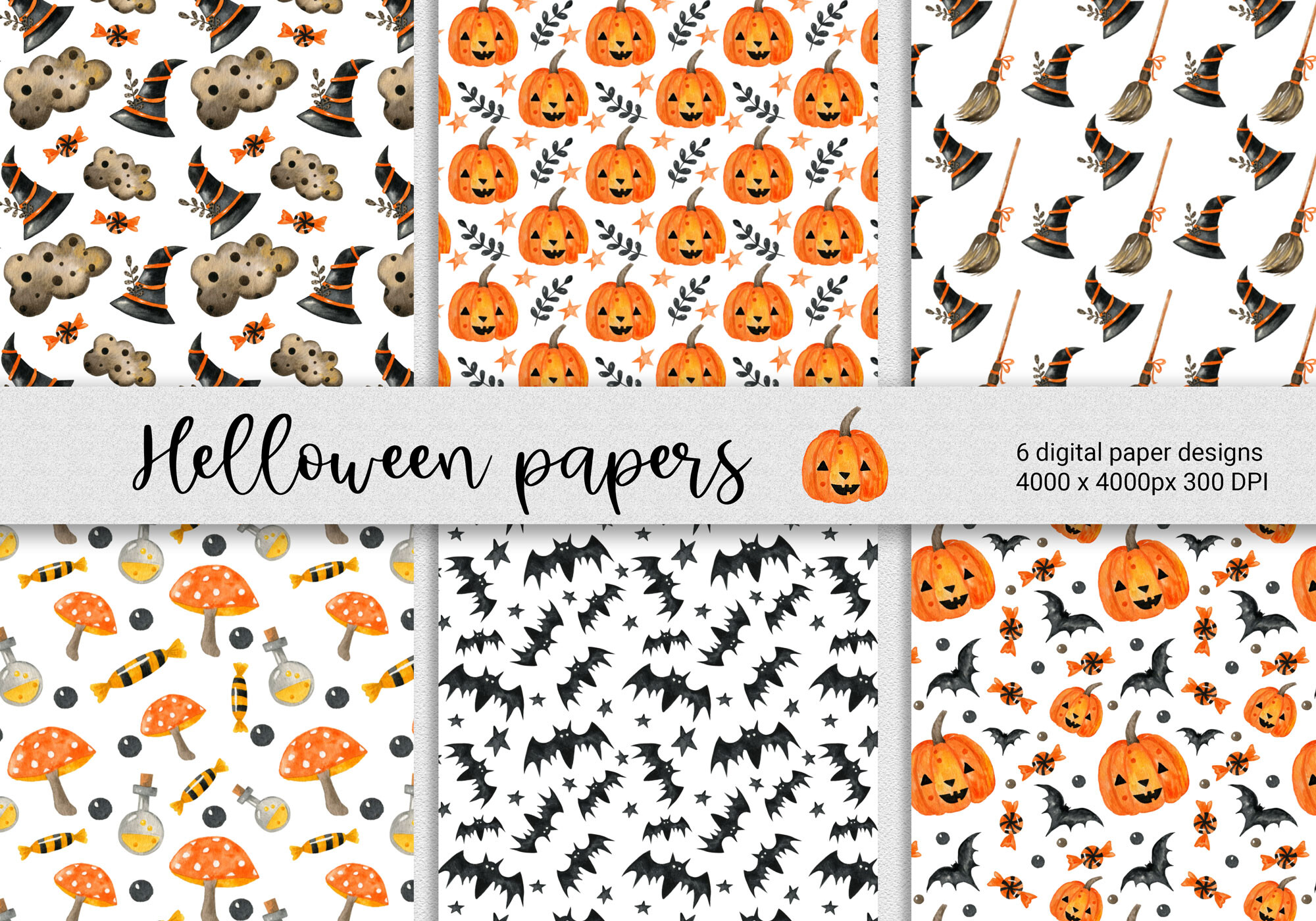 Halloween Watercolor Digital Papers. Graphic by RedDotsHouse · Creative ...