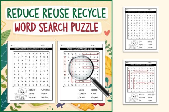 Reduce Reuse Recycle Word Search Puzzle Graphic by TheStudyKits ...