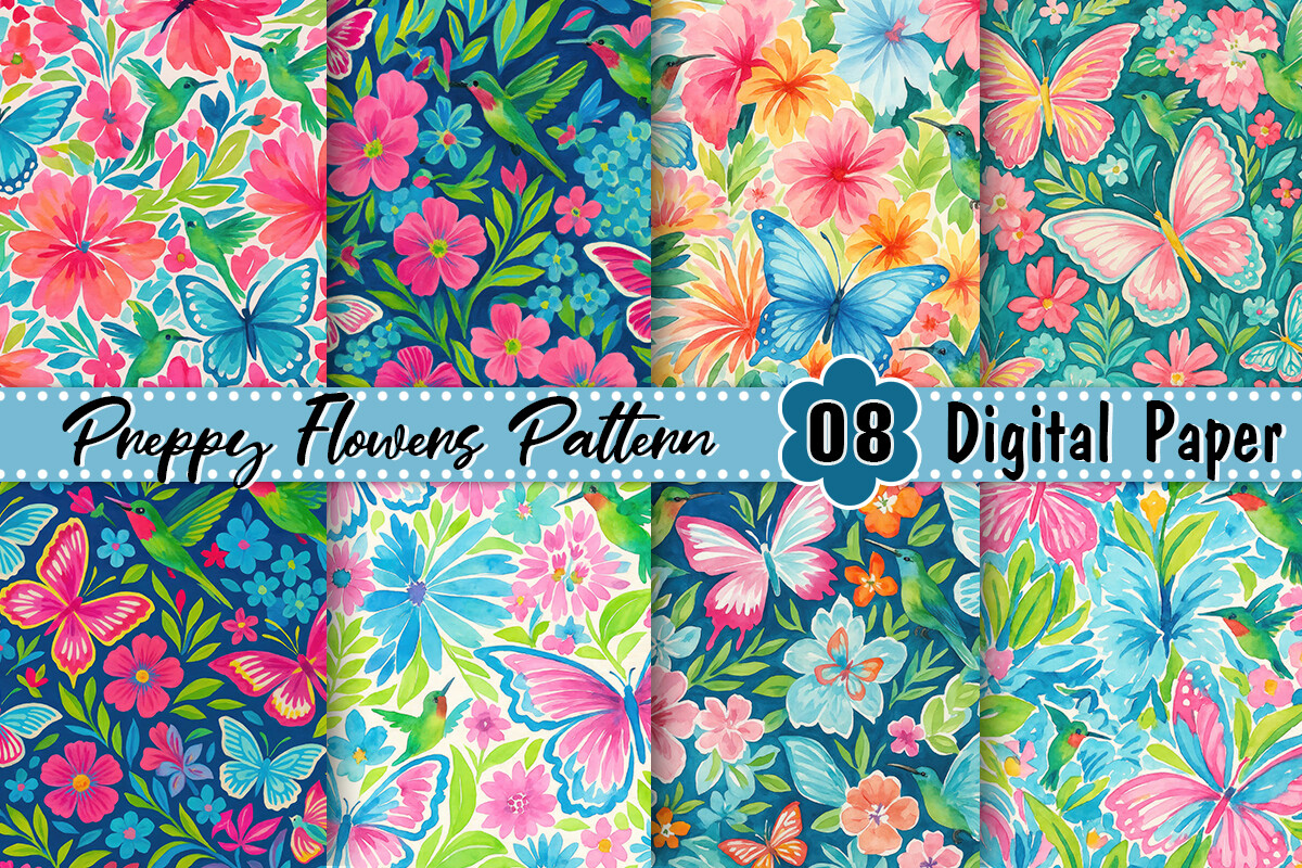 Preppy Flowers Pattern Graphic by Artistic Garden · Creative Fabrica