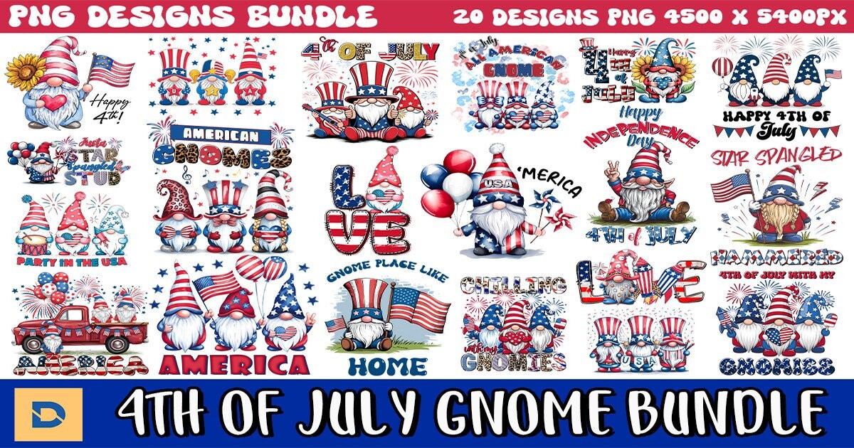4th of July Gnome Sublimation Bundle Bundle · Creative Fabrica