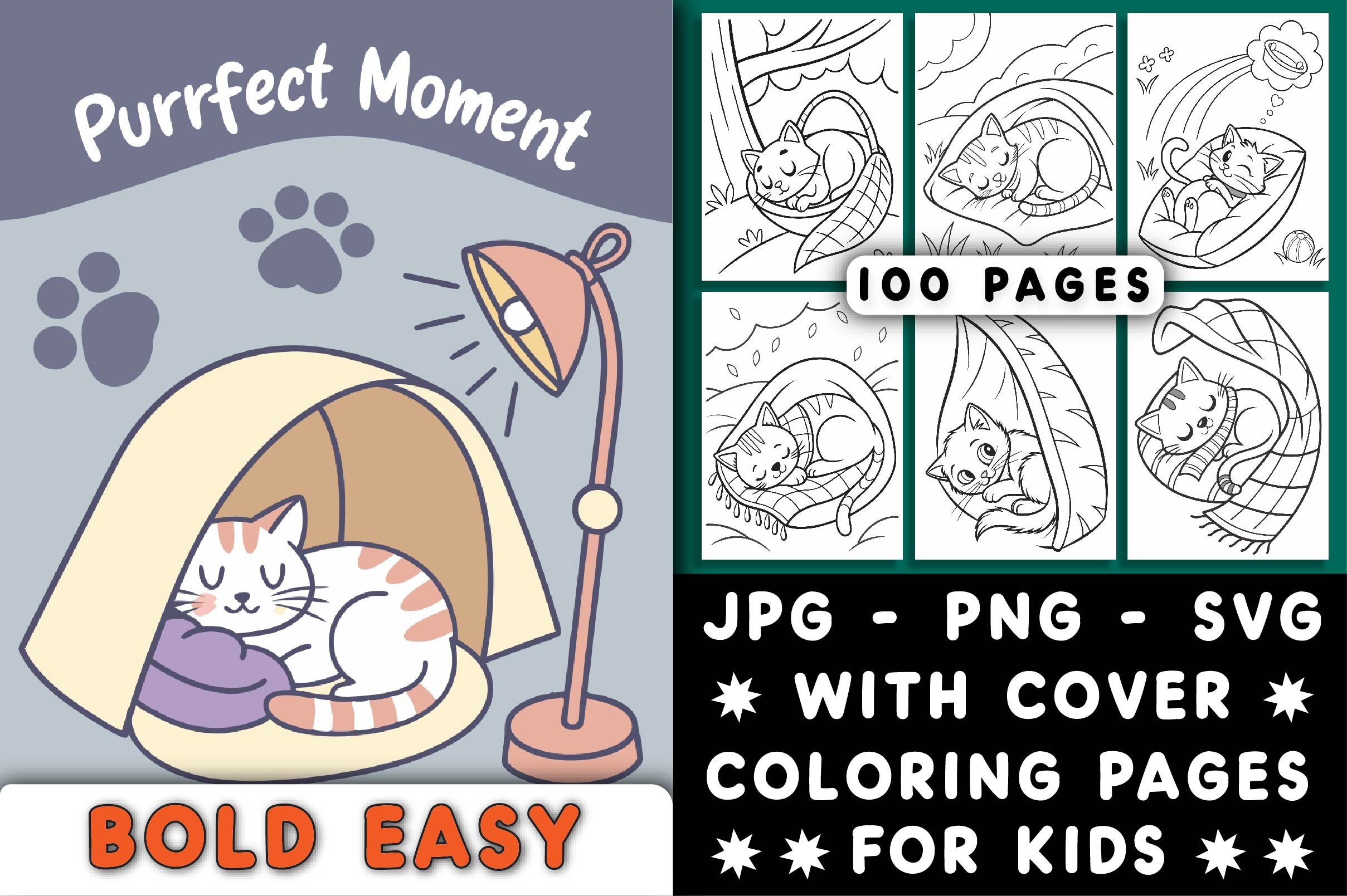 Bold Easy Purrfect Moments Coloring Page Graphic by Design Bloom ...