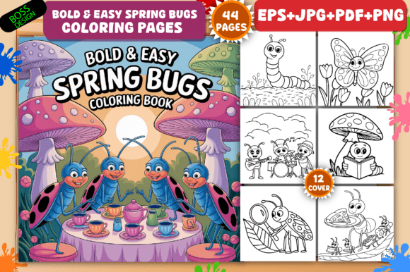 Bold & Easy Spring Bugs Coloring Pages Graphic by BOSS DESIGN ...