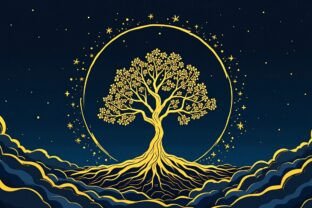 🌳 Floating Golden Tree in Cosmic Frame, Graphic by Creativeguru ...