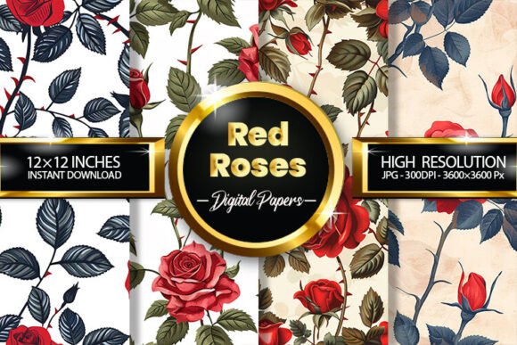 Red Roses Digital Papers Graphic by Hurairagraphics · Creative Fabrica