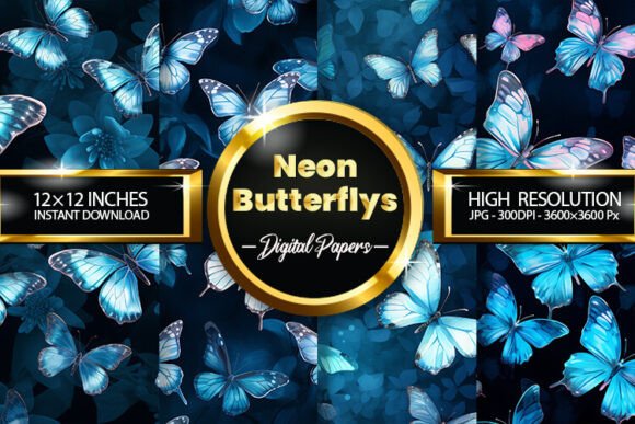Neon Butterflys Digital Papers Graphic by Hurairagraphics · Creative ...