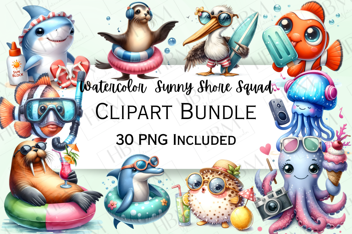 Summer Beach Animals Clipart Graphic by HBM Clipart · Creative Fabrica
