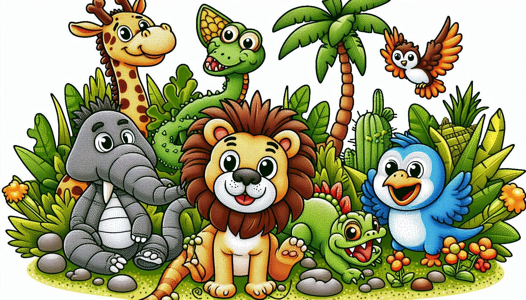 Jungle Creatures Happy Pointillism Detai Graphic by greenvill ...