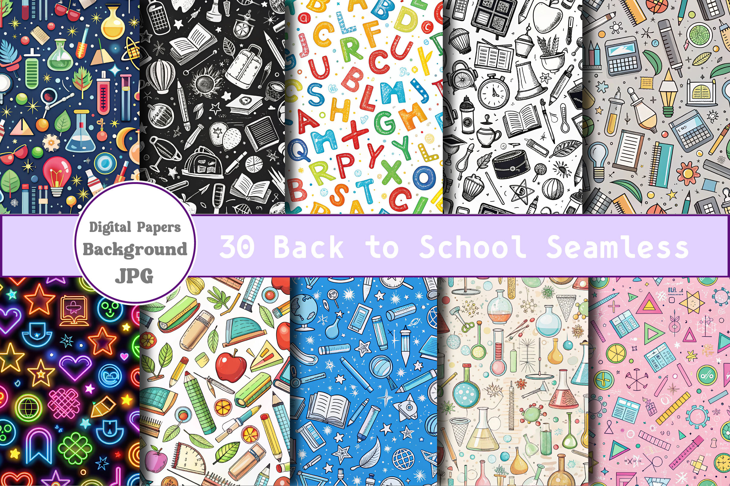 Back to School Digital Papers Patterns Graphic by Designstock ...