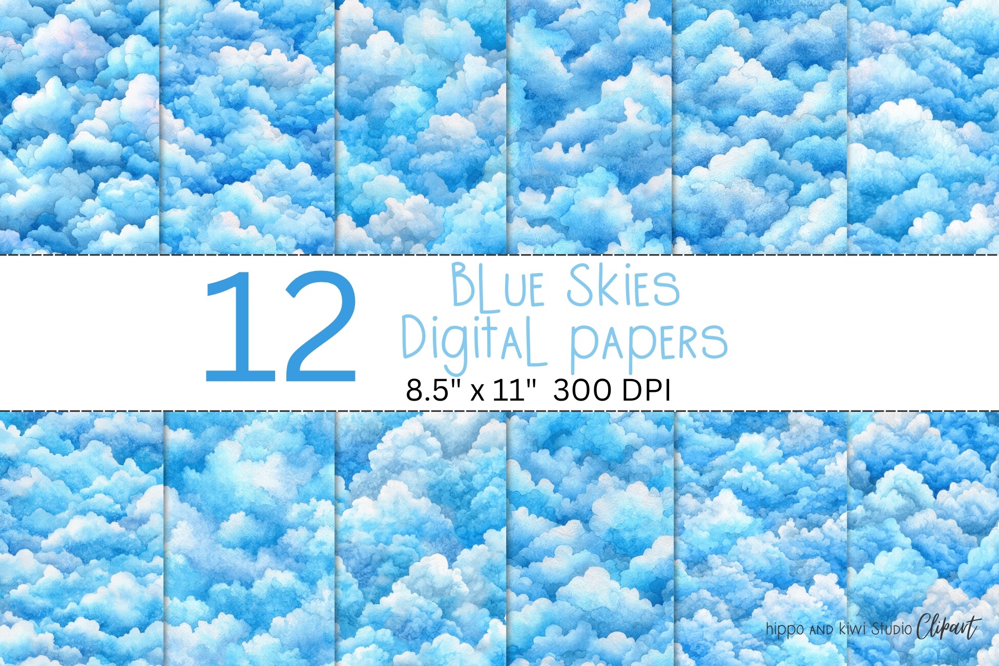 Blue Skies Digital Papers Graphic by Hippo and Kiwi Studio · Creative ...