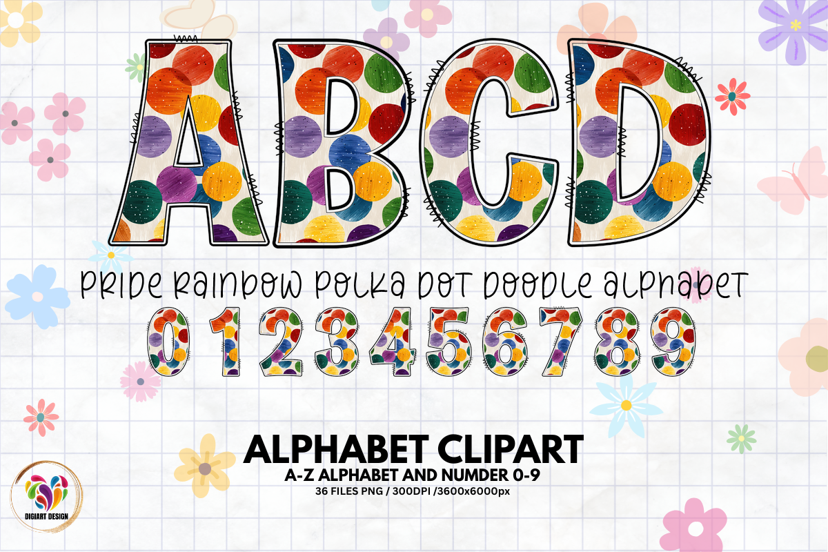 Pride Rainbow Polka Dot Doodle Alphabet Graphic by DigiArtDesign ...