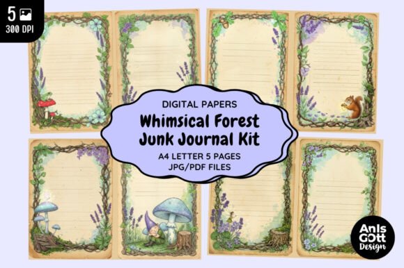 Whimsical Forest Junk Journal Kit Graphic by anisgott · Creative Fabrica