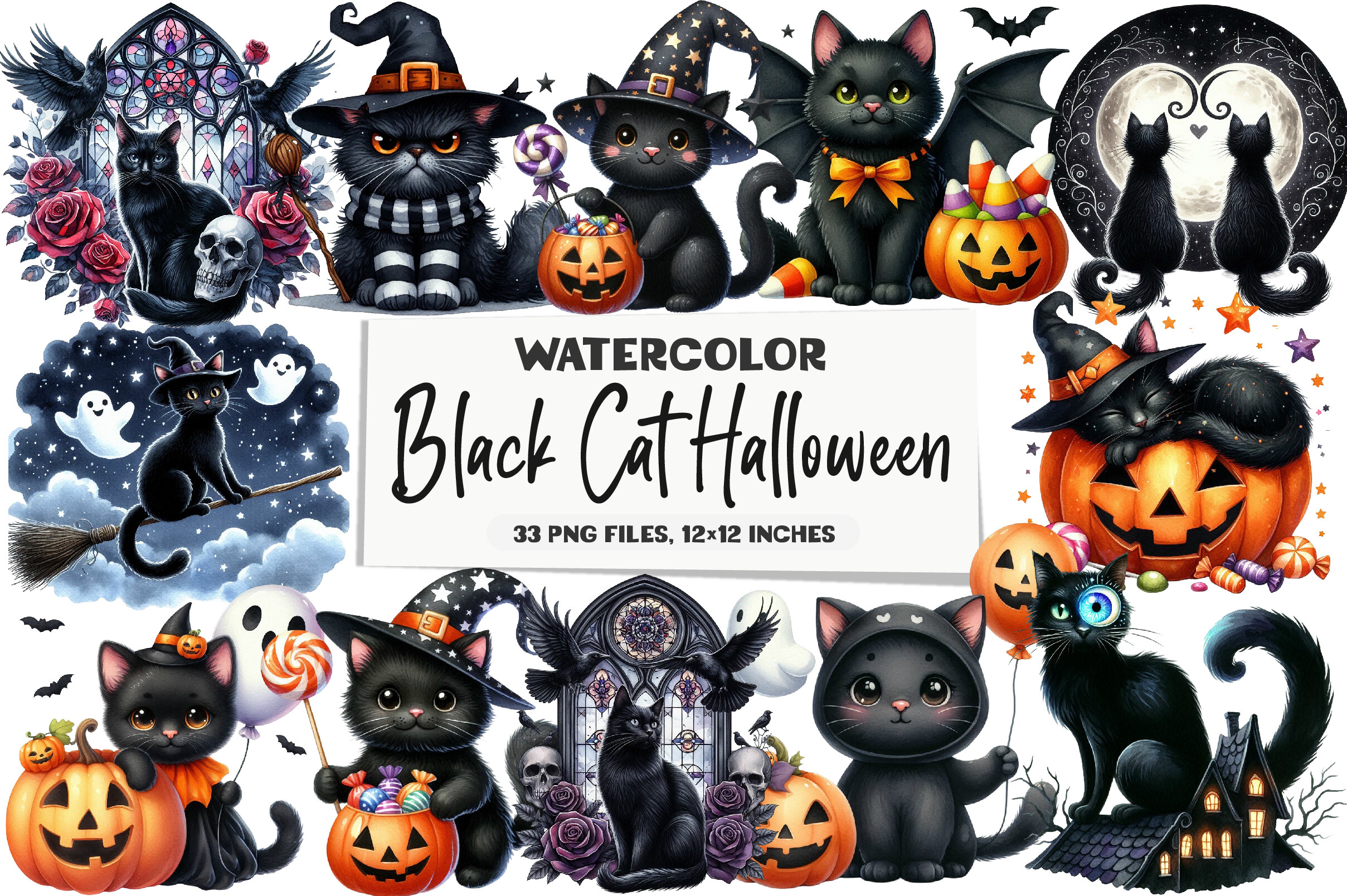 Black Cat Halloween Sublimation Clipart Graphic by DreamArtGraphic ...