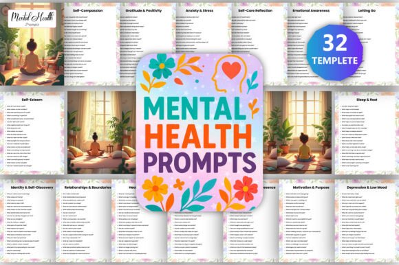 📖 Mental Health Prompts Journal Gráfico por munjixpro · Creative Fabrica
