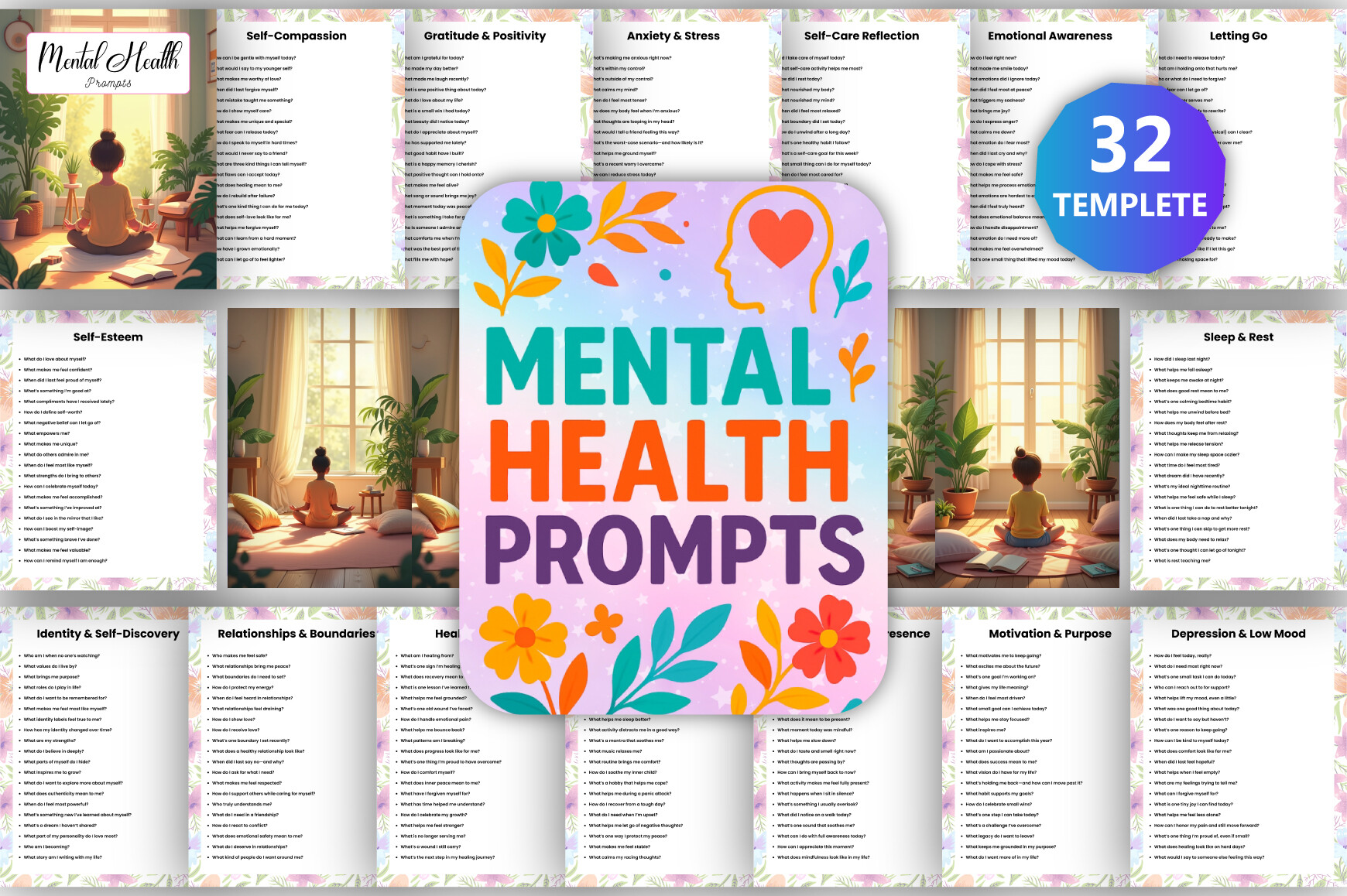 📖 Mental Health Prompts Journal Gráfico por munjixpro · Creative Fabrica