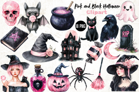 Pink and Black Halloween Clipart Graphic by Yassou Bouhad · Creative ...