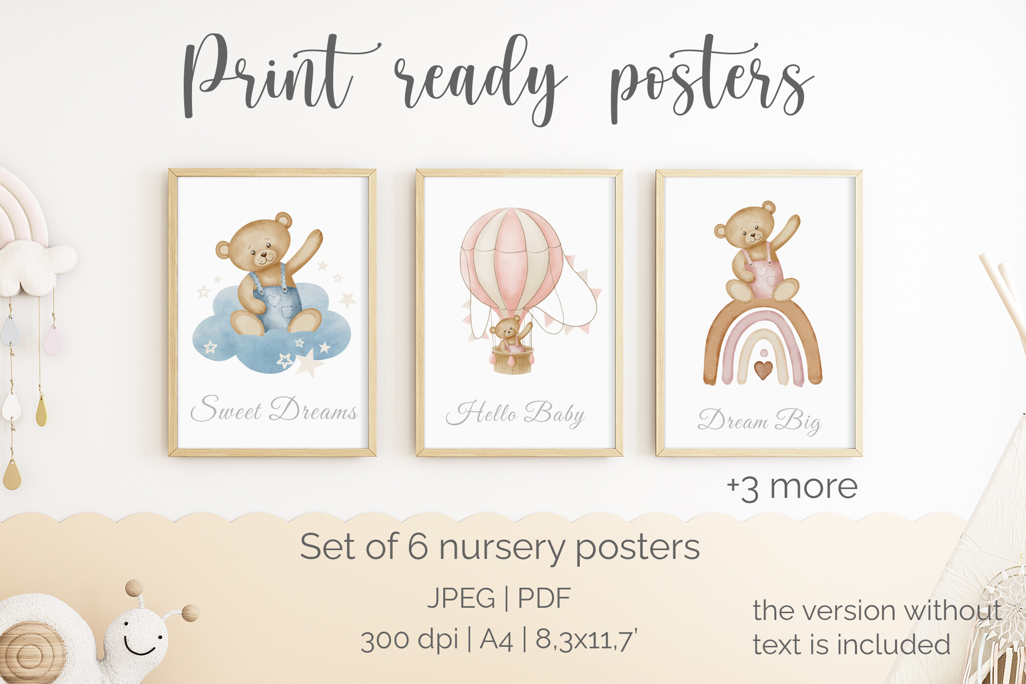 Teddy Bear Nursery Wall Posters Set Graphic by Alisles.Art · Creative ...