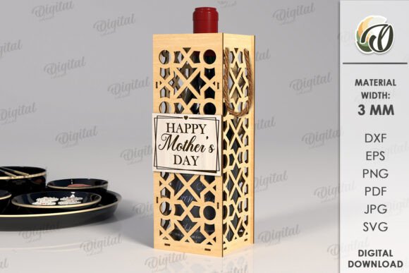 Wine Bottle Gift Box Laser Cut · Creative Fabrica