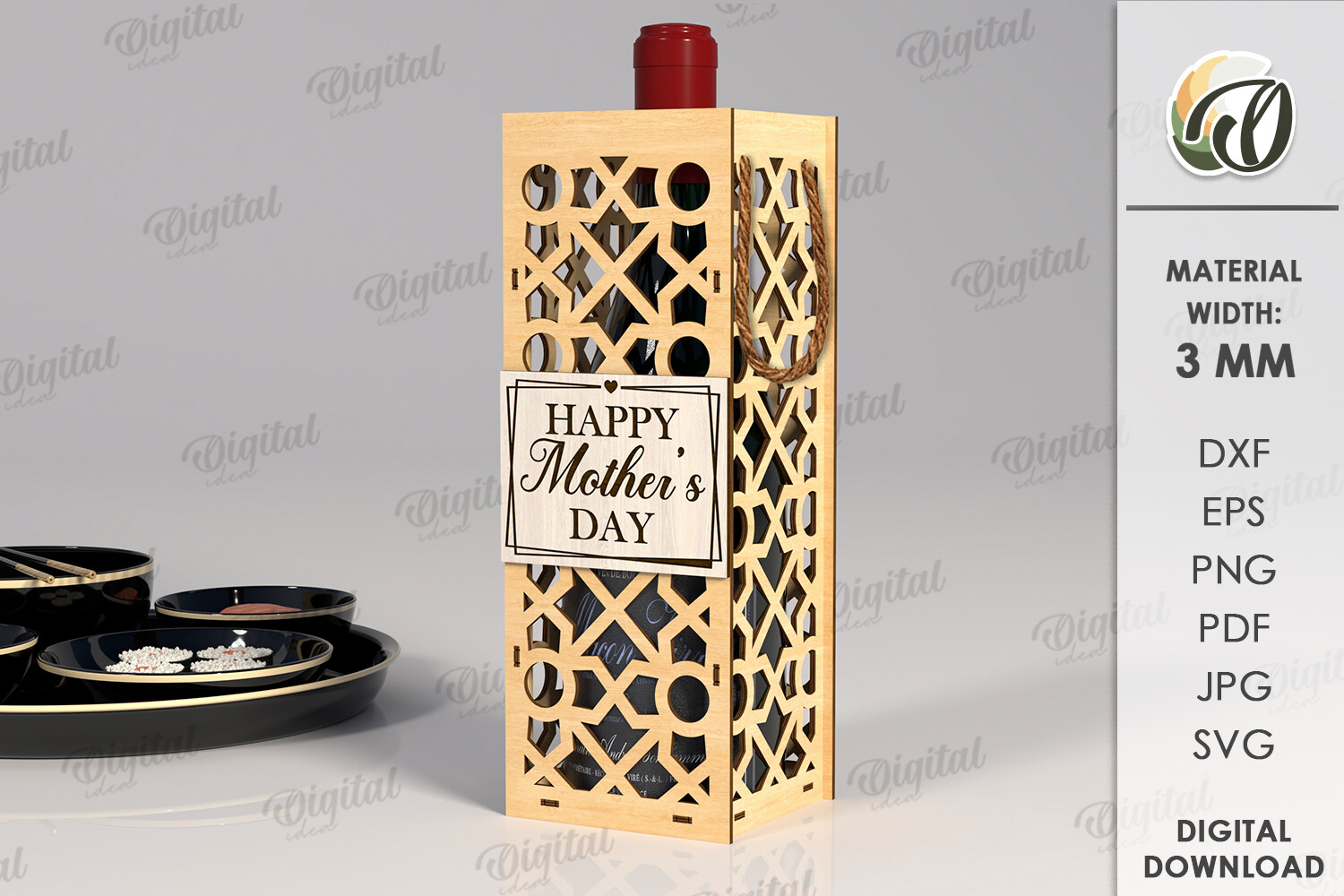 Wine Bottle Gift Box Laser Cut · Creative Fabrica