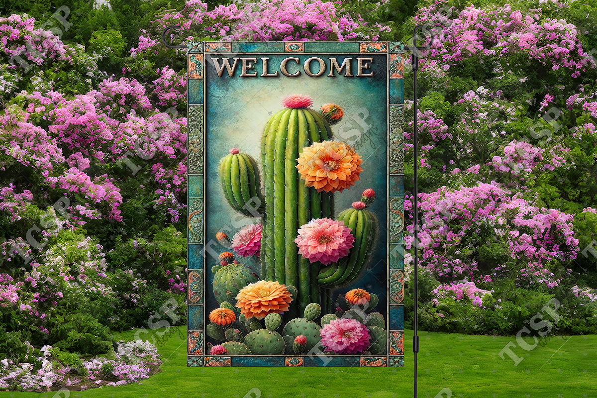 Cactus Welcome Garden Flag Graphic by TCSP Designs · Creative Fabrica