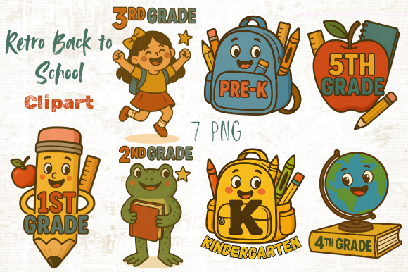 Retro Back to School Clipart Bundle Graphic by Yassou Bouhad · Creative ...