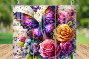 Sheet Music Butterfly Flowers Tumbler Graphic by Art Zone · Creative ...