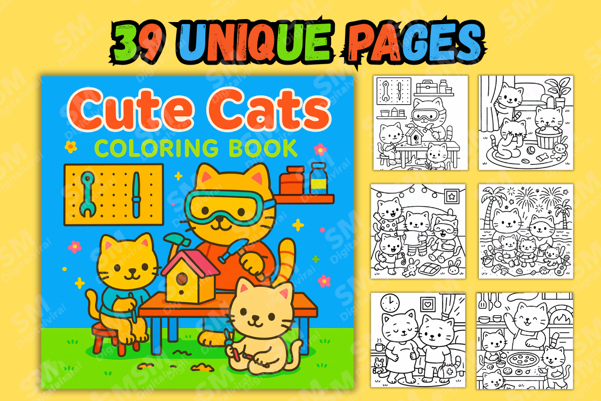 Cat Family Adventures: a Wholesome Color Graphic by SM Digital Viral ...