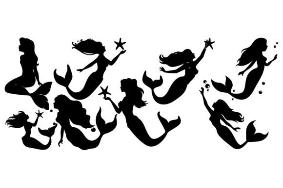 Mermaid Silhouettes Illustration Vector Graphic by adopik · Creative ...