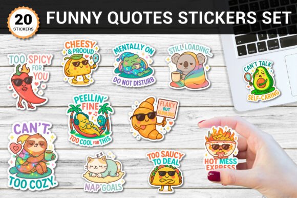 Funny Quotes Stickers Set PNG Graphic by Bright Little Minds · Creative ...