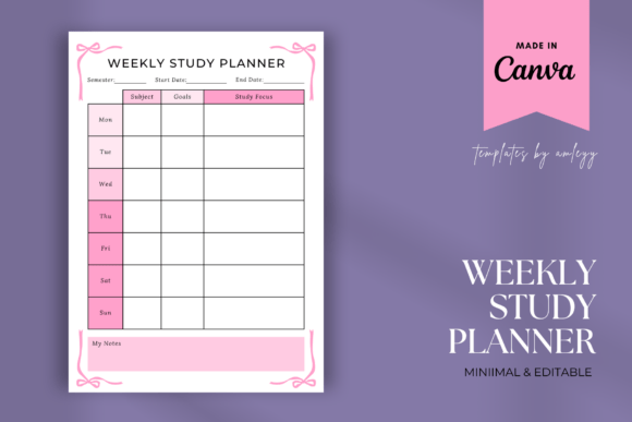Coquette Weekly Study Planner – Canva Graphic by Templates by amleyy ...